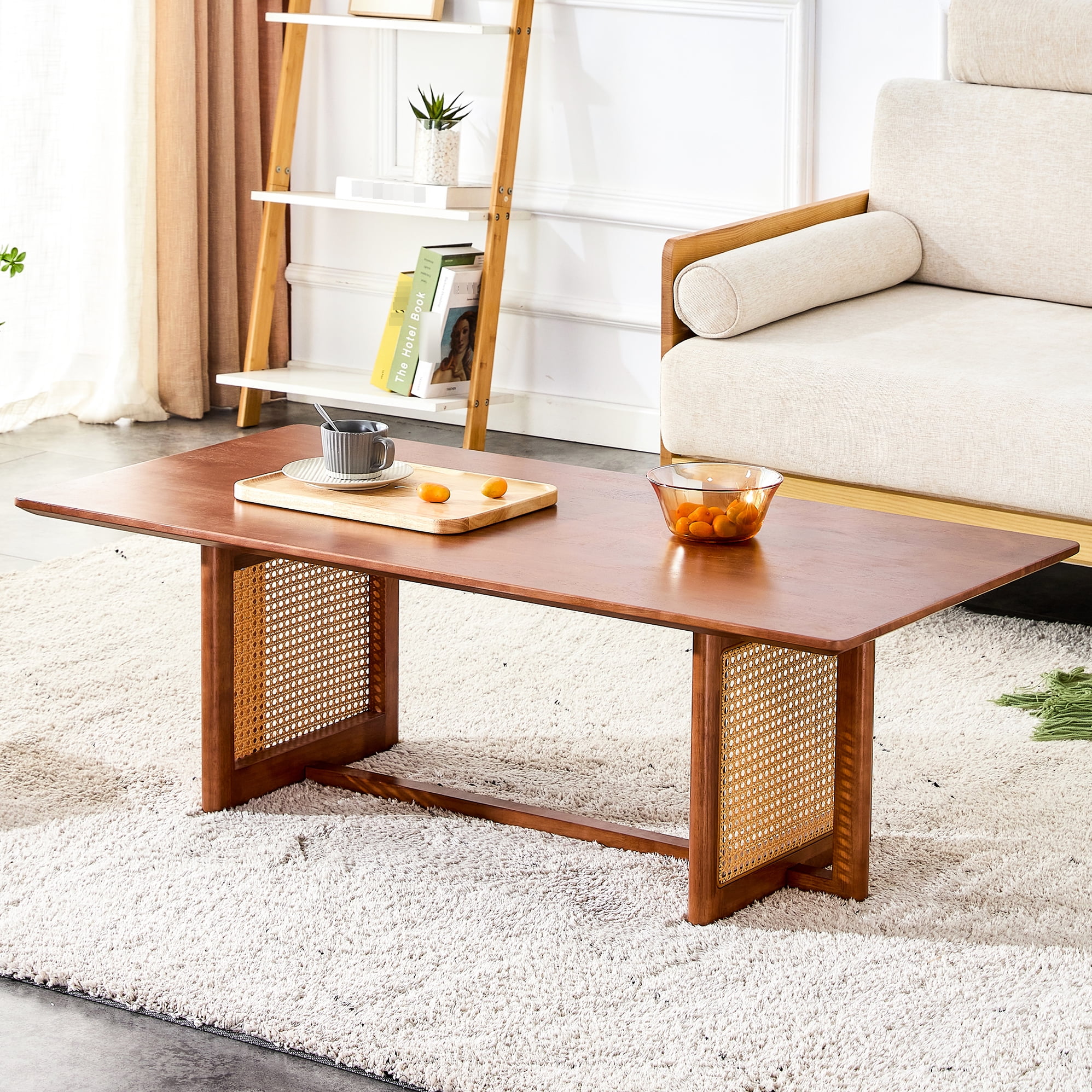Walnut Color Rectangular Solid Wood Coffee Table With Delicate Small ...
