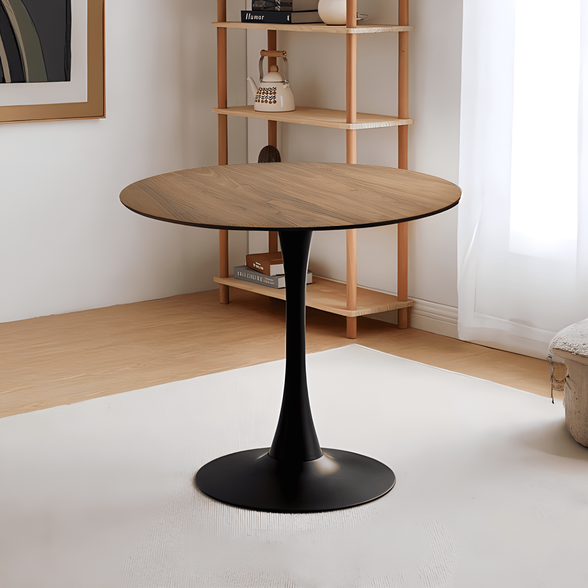 Walnut Color Round Dining Table, 31.5" Tulip Table for 2-4 People, Mid ...