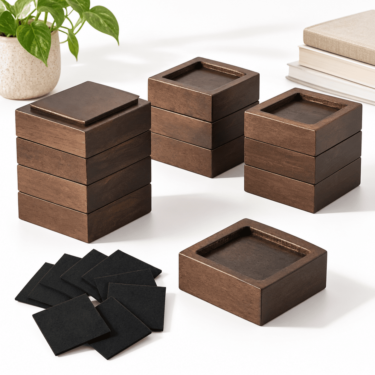 Walnut Color Solid Wood Furniture Risers Set of 8, Adjustable 1 to 4 ...