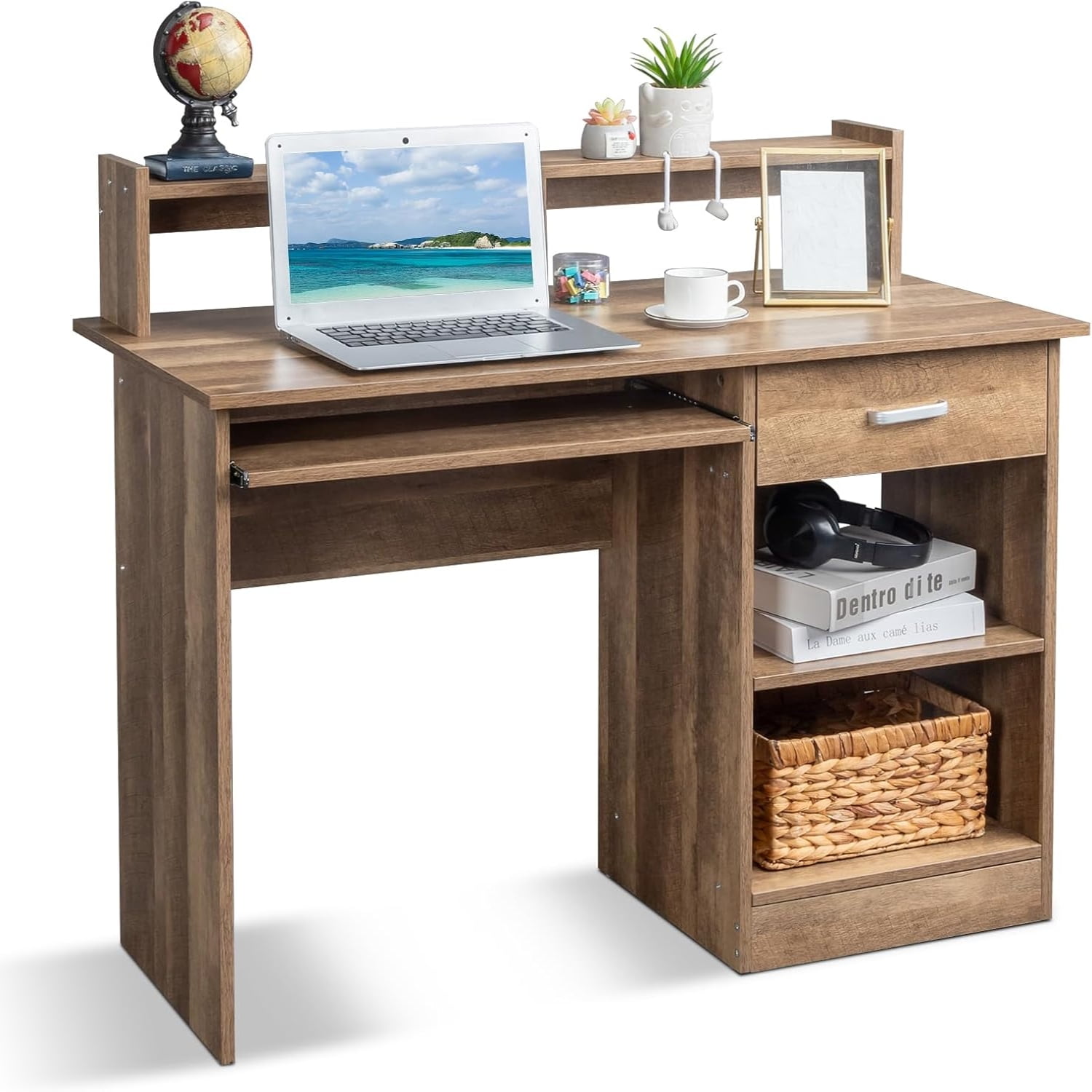 Walnut Computer Desk with Drawers ＆ Hutch Office Desks with for ...
