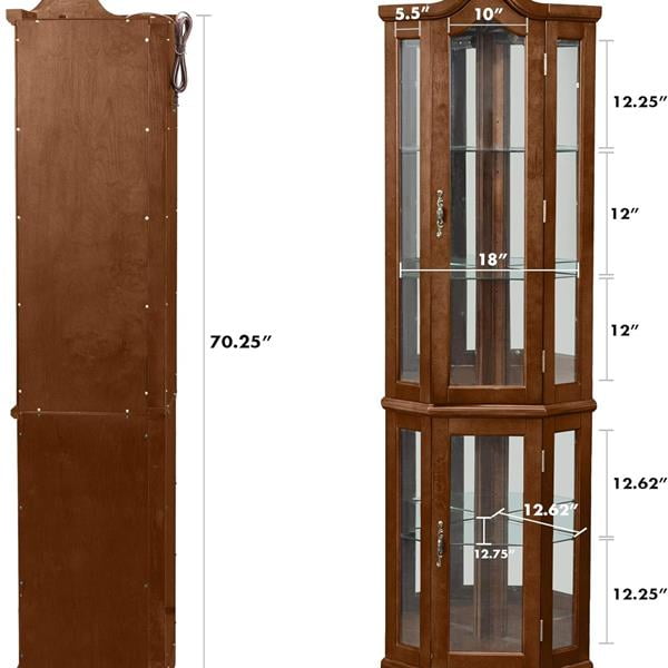 Walnut Corner Display Cabinet with LED Lights - Adjustable Glass ...