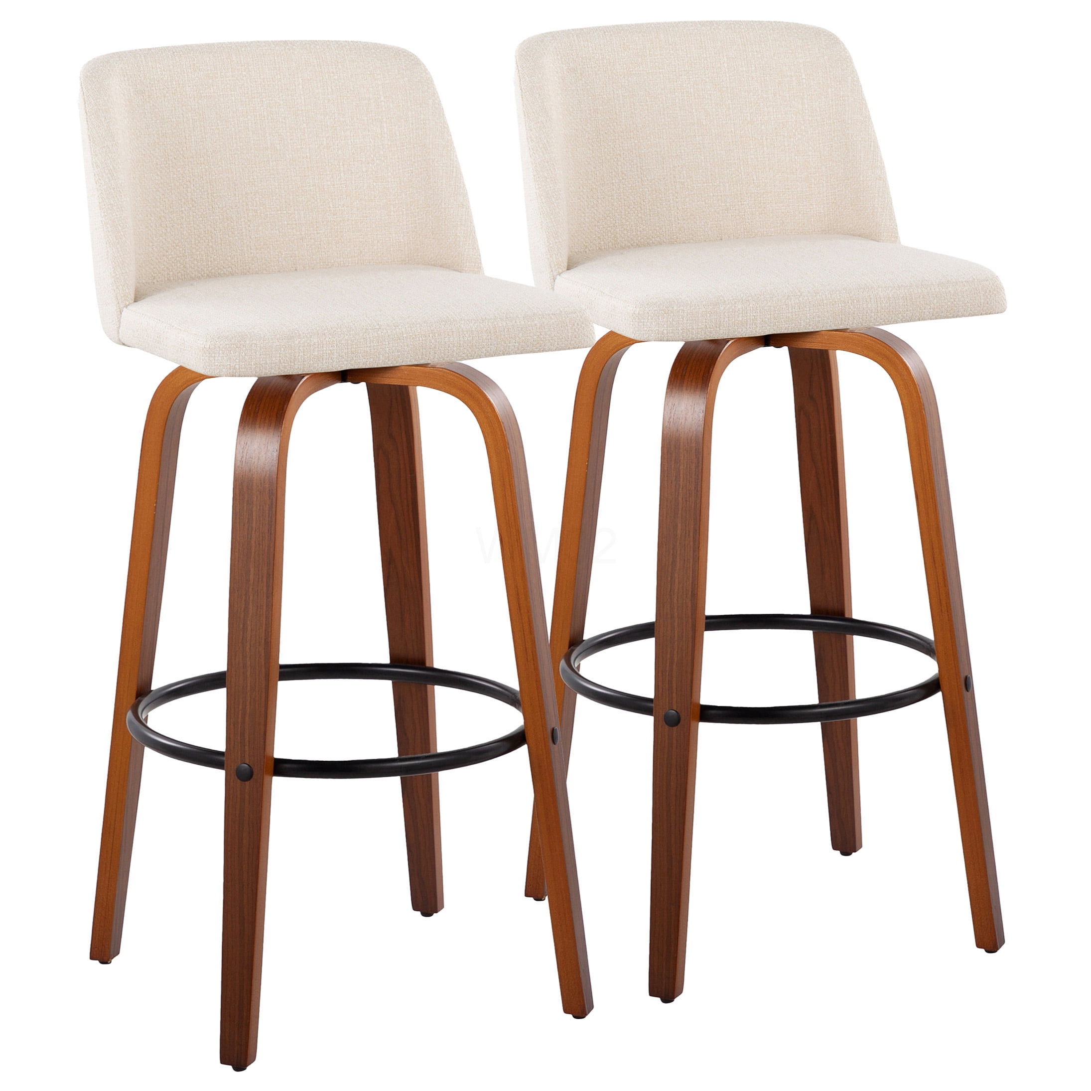 Walnut & Cream Fabric Bar Stools Set of 2 with Swivel Seats and ...