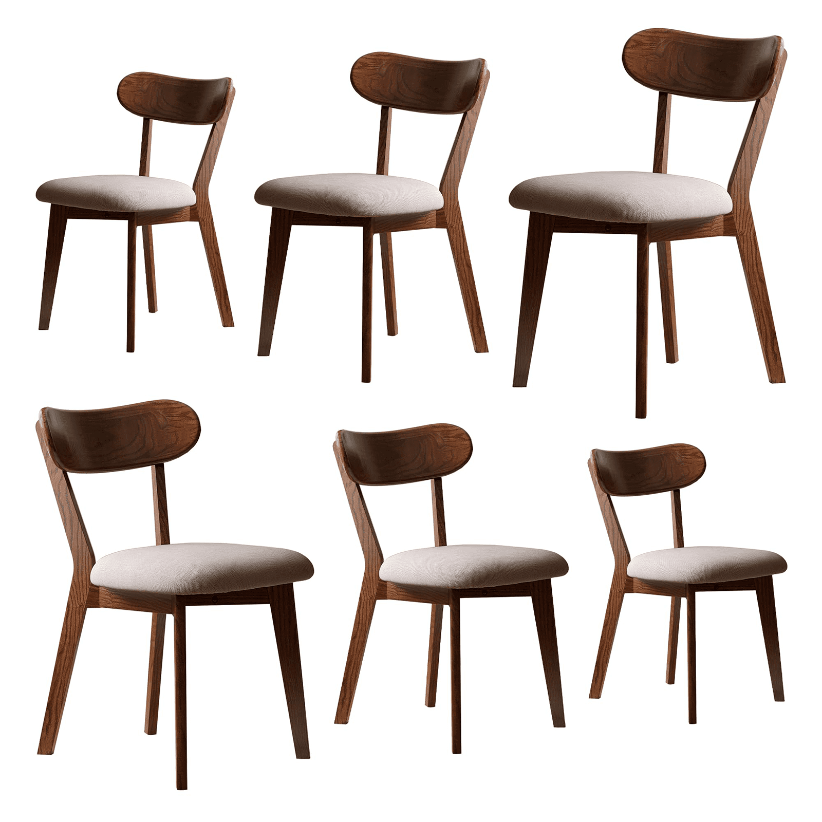 Walnut Dining Chairs Set of 6 – Commercial Grade 400 lbs Capacity, Mid ...