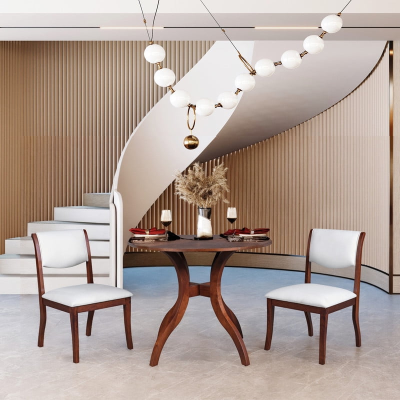 Walnut Dining Table Set 39.4" Round Table + 2 Chairs - Solid Wood ...