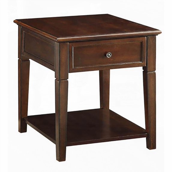 Walnut End Table with Bottom Shelf and Drawer for Storage and Display ...
