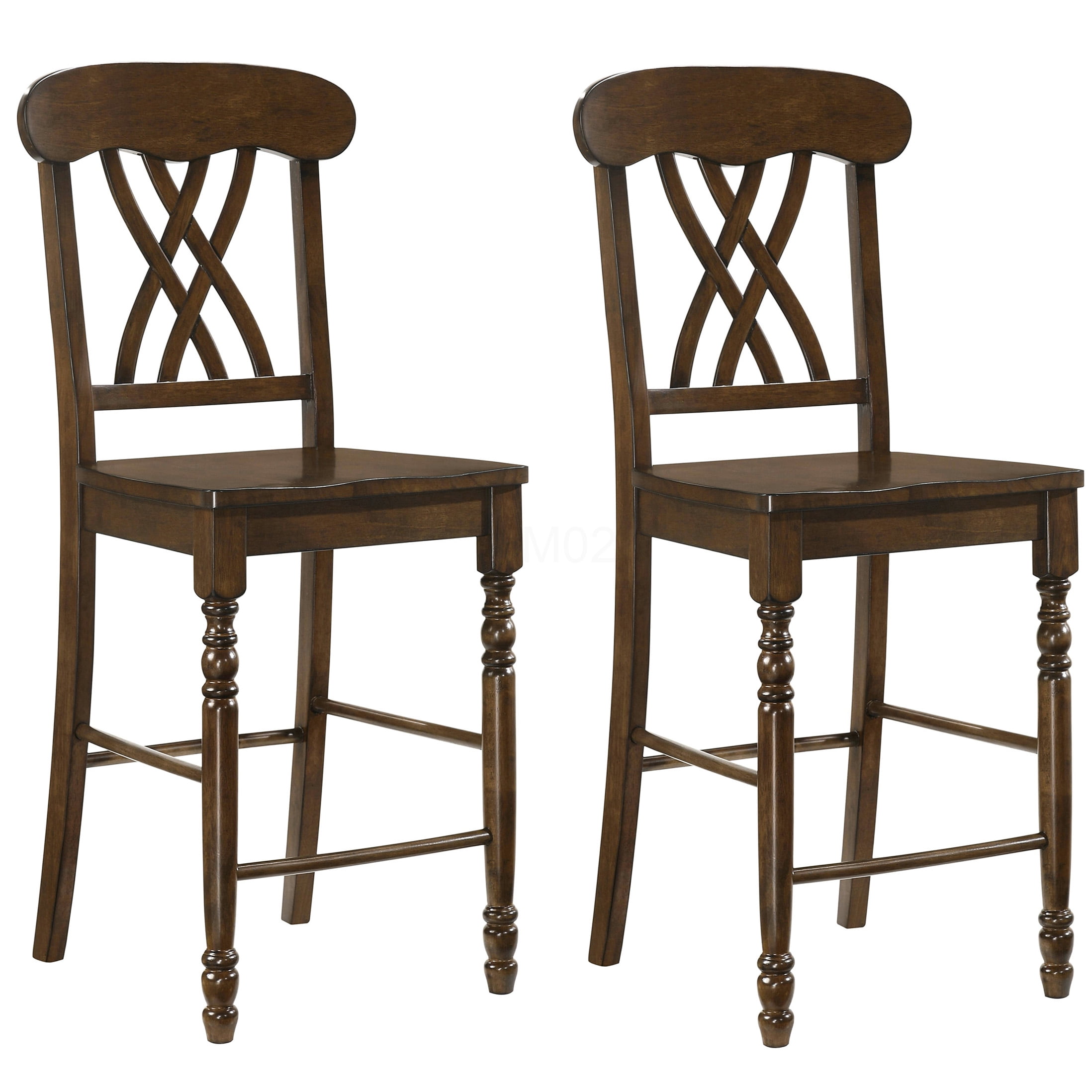 Walnut Finish Cross Back Counter Stools, Set of 2 for Kitchen Island ...