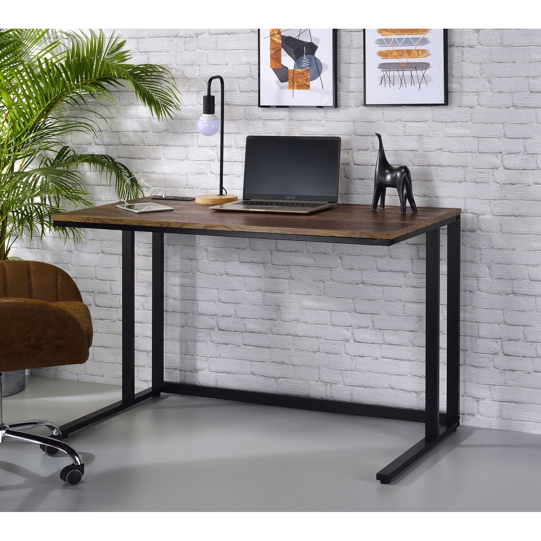 Walnut Finish Desk+USB Port - Personal Study+Modern Aesthetic - Walmart.com