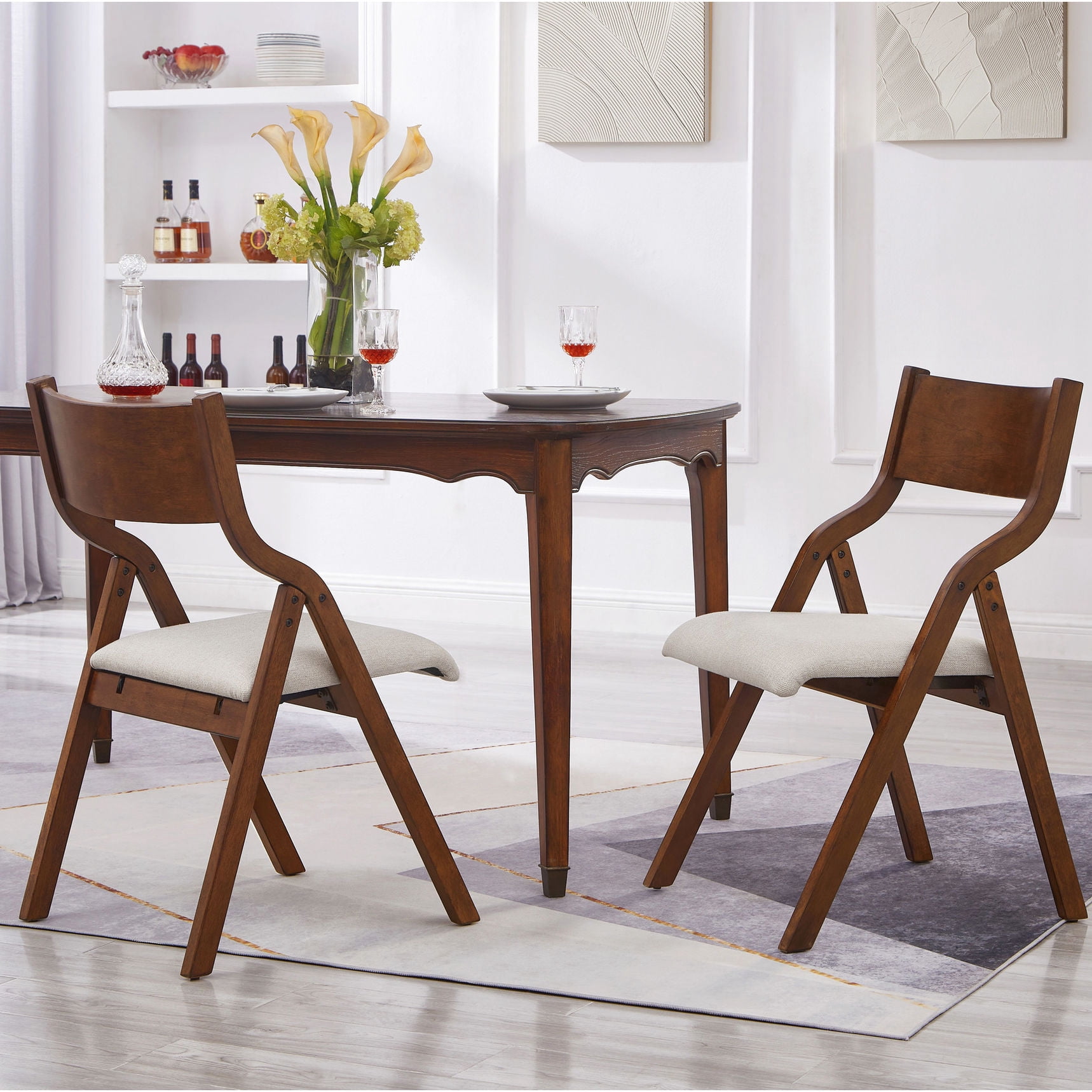 Walnut Folding Dining Chairs Set of 2 | Multi-Purpose, Ergonomic Back ...