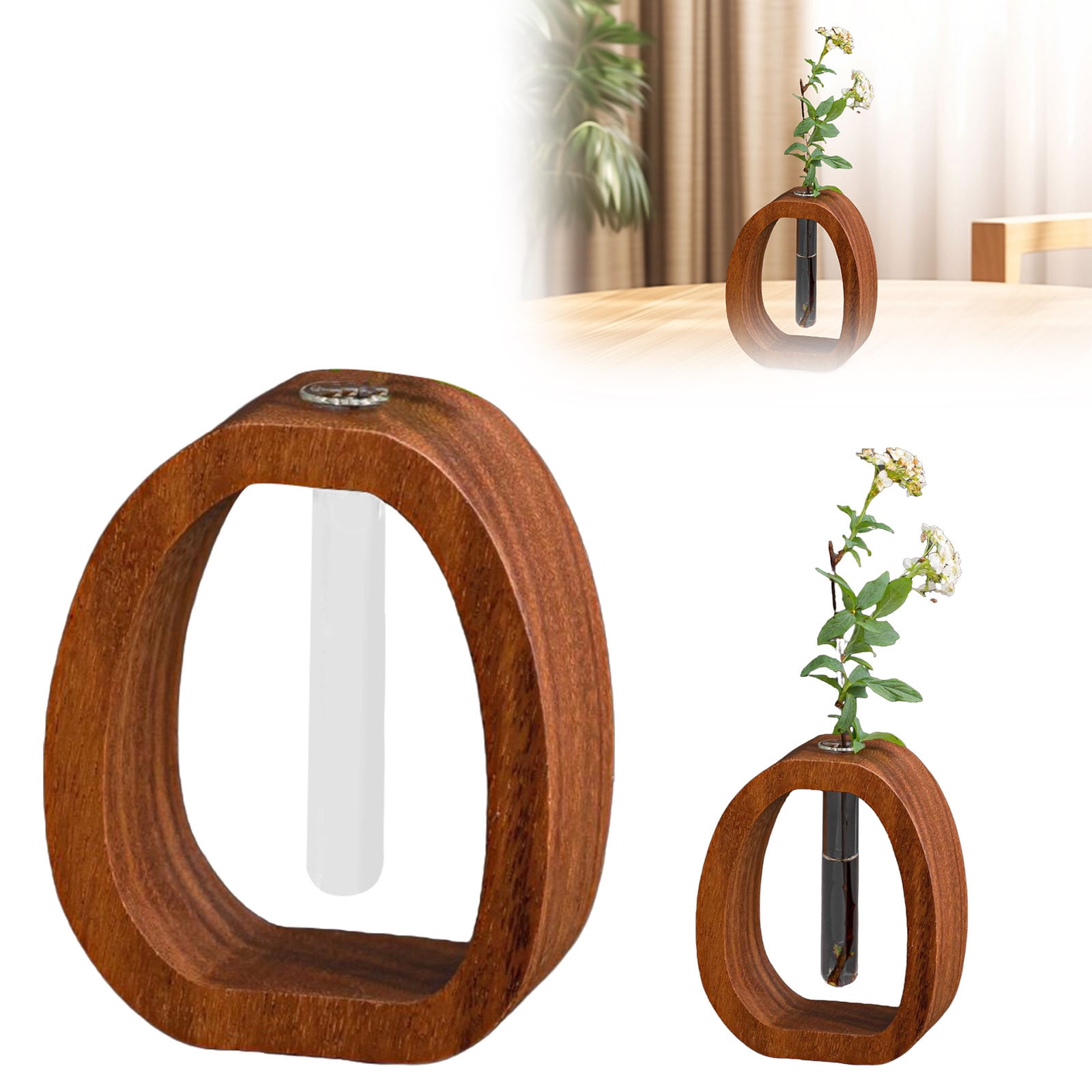Walnut Frame Glass Vase - Hydrophilic Test Tube, Solid Wood, for Home ...