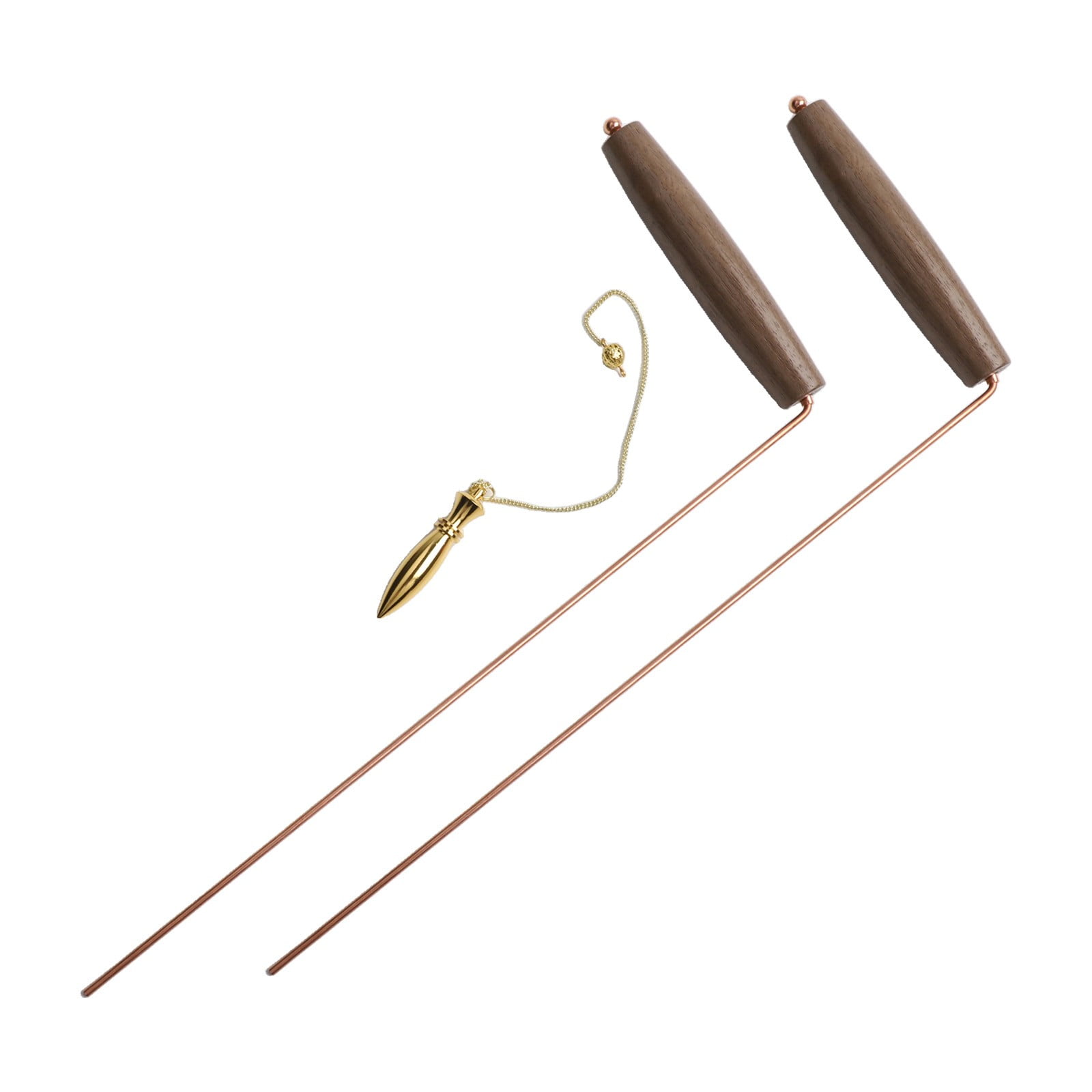 Walnut Handle Brass Divining Rod Kit with Pendulum - Copper Dowsing ...