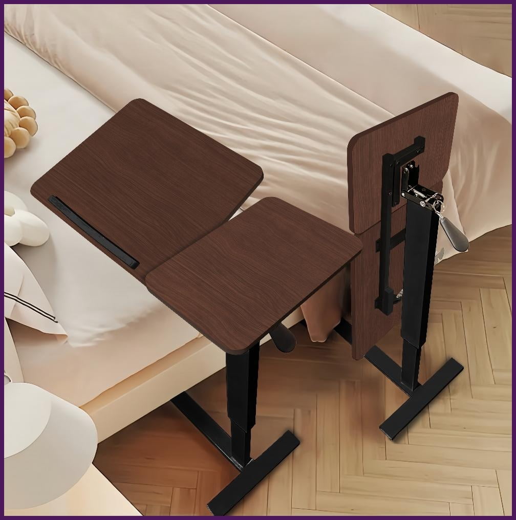 Walnut Height Adjustable Coffee Table - Mobile Rolling Overbed Table ...