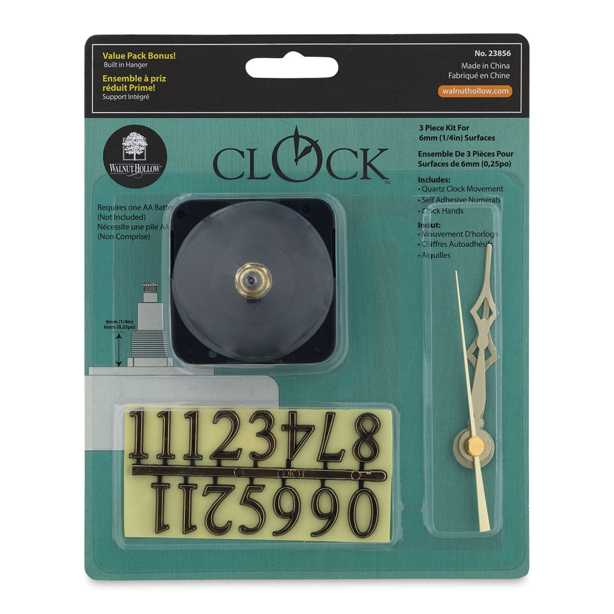 Walnut Hollow Clock Movement with Hands & Numerals for 1/4-inch Thick ...