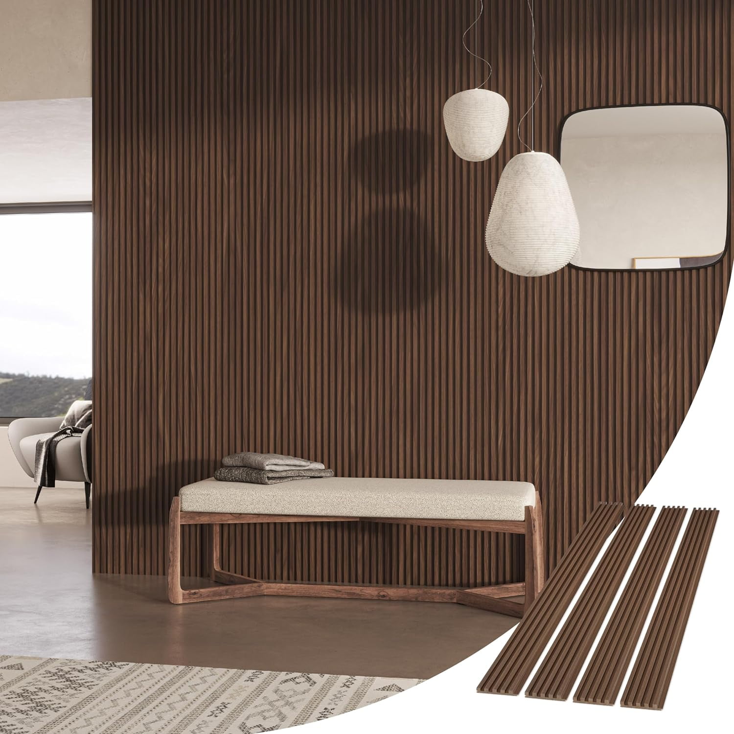 Walnut Laminate Slat Fluted Tambour Wood Effect Wall Panels 3D Wall ...