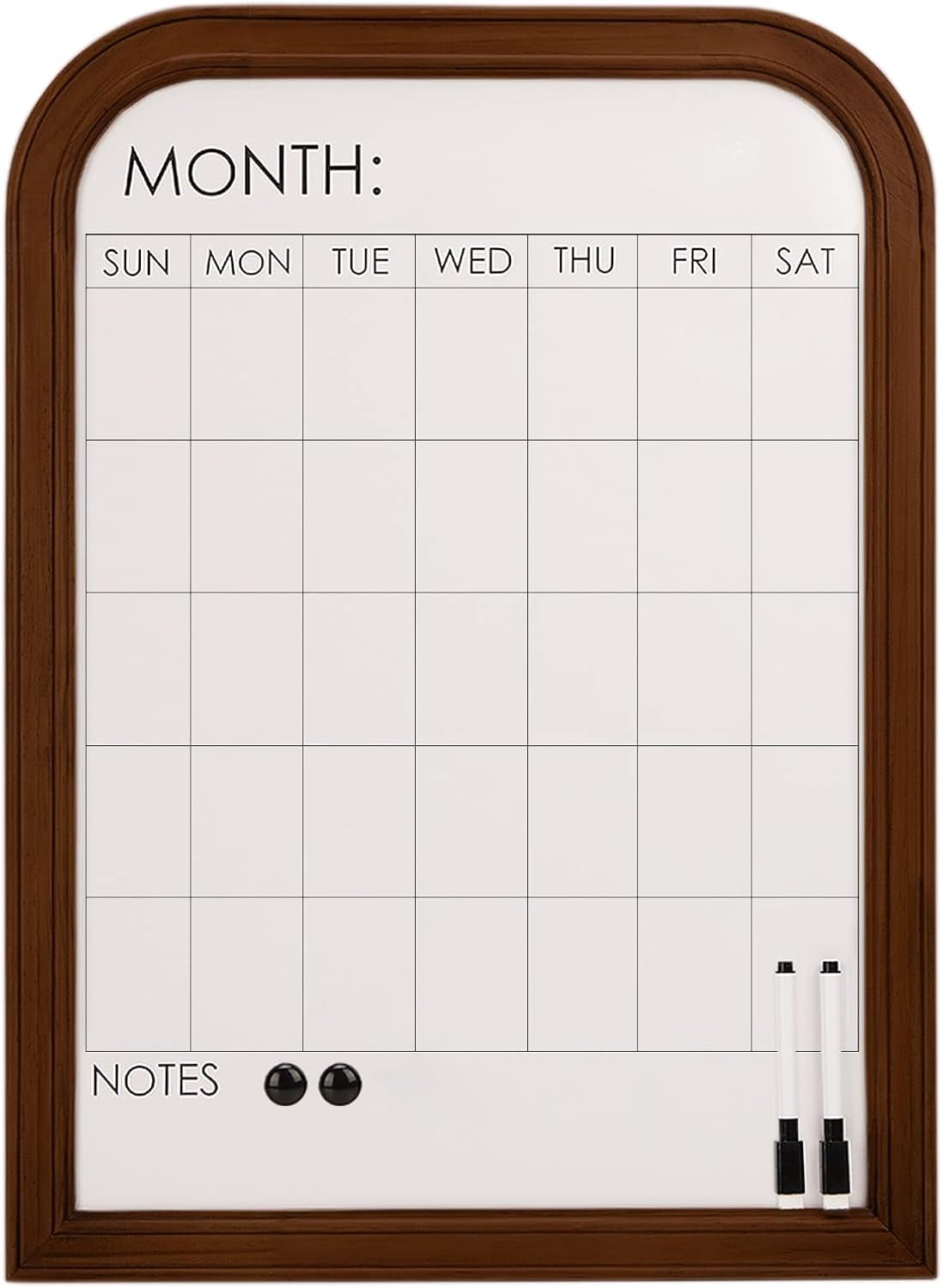 Walnut Magnetic Whiteboard Calendar with Solid Wood Frame - Monthly Dry ...