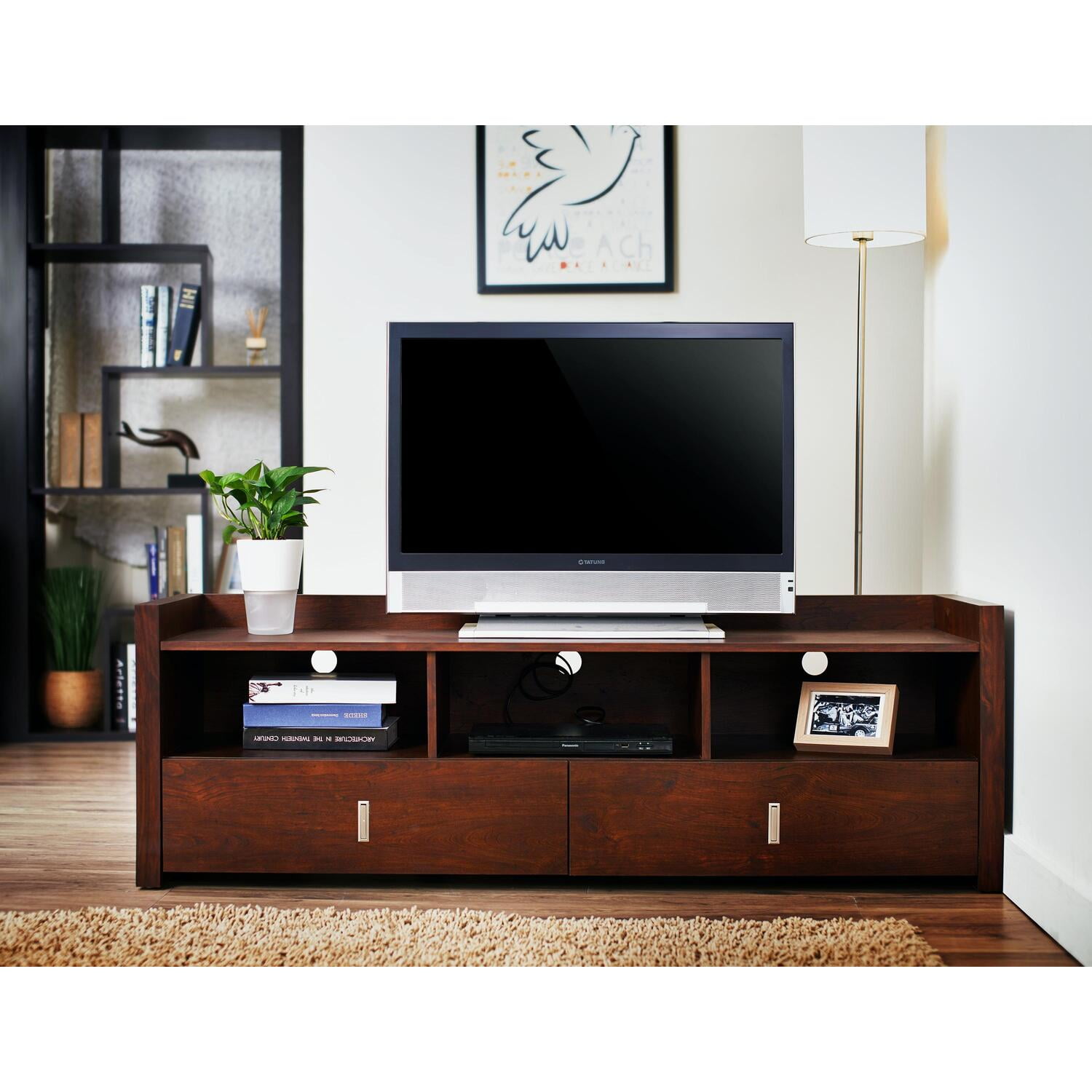 Walnut Modern Media Stand 2-Drawer Console Table - Furniture of America ...