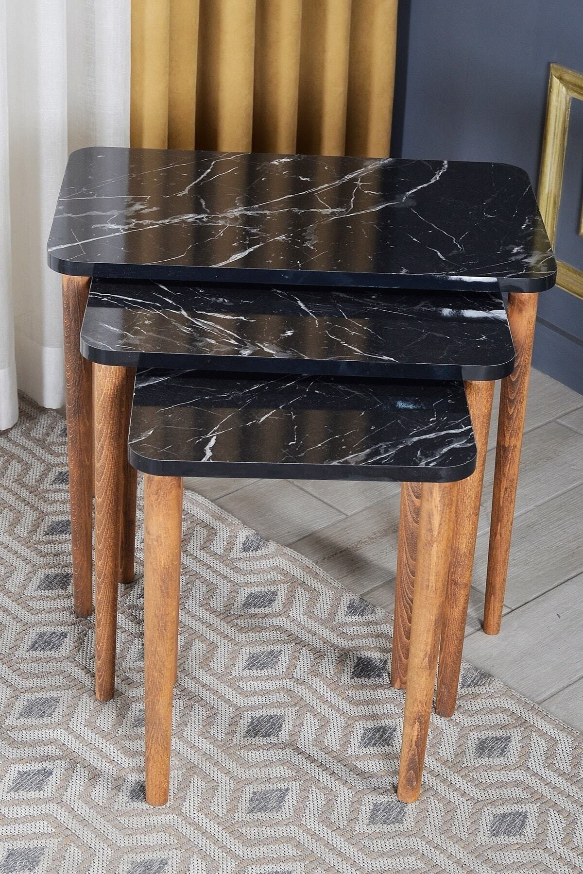 Walnut Nesting Coffee Table with Wooden Legs,Rectangular Set of 3 End ...