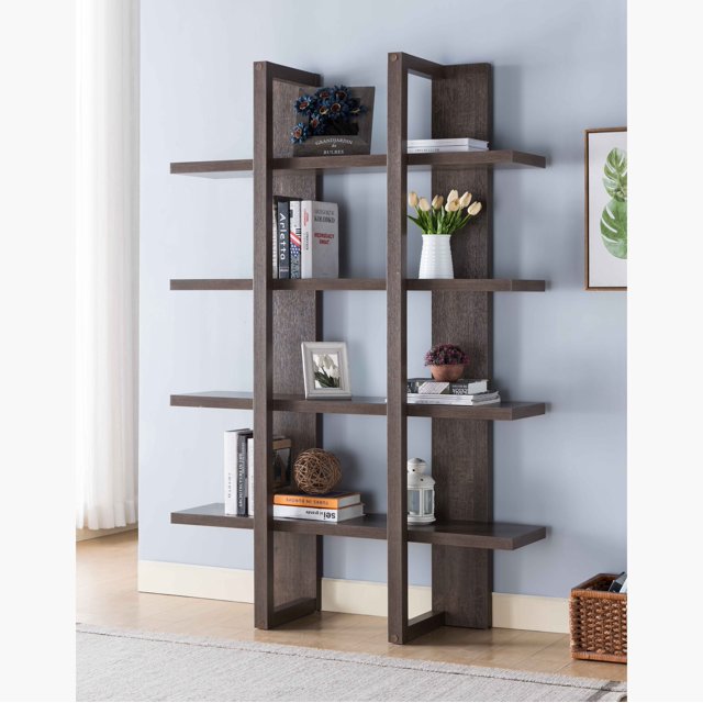 Walnut Oak Bookshelf Display, Modern Bookcase with an Abstract Design ...