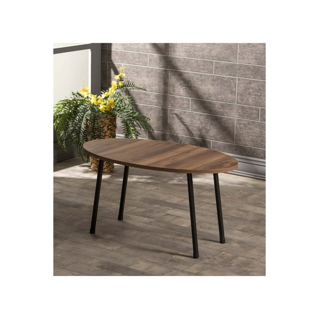 Walnut Oval Coffee Table with Black Metal Legs, Modern Style Coffee ...