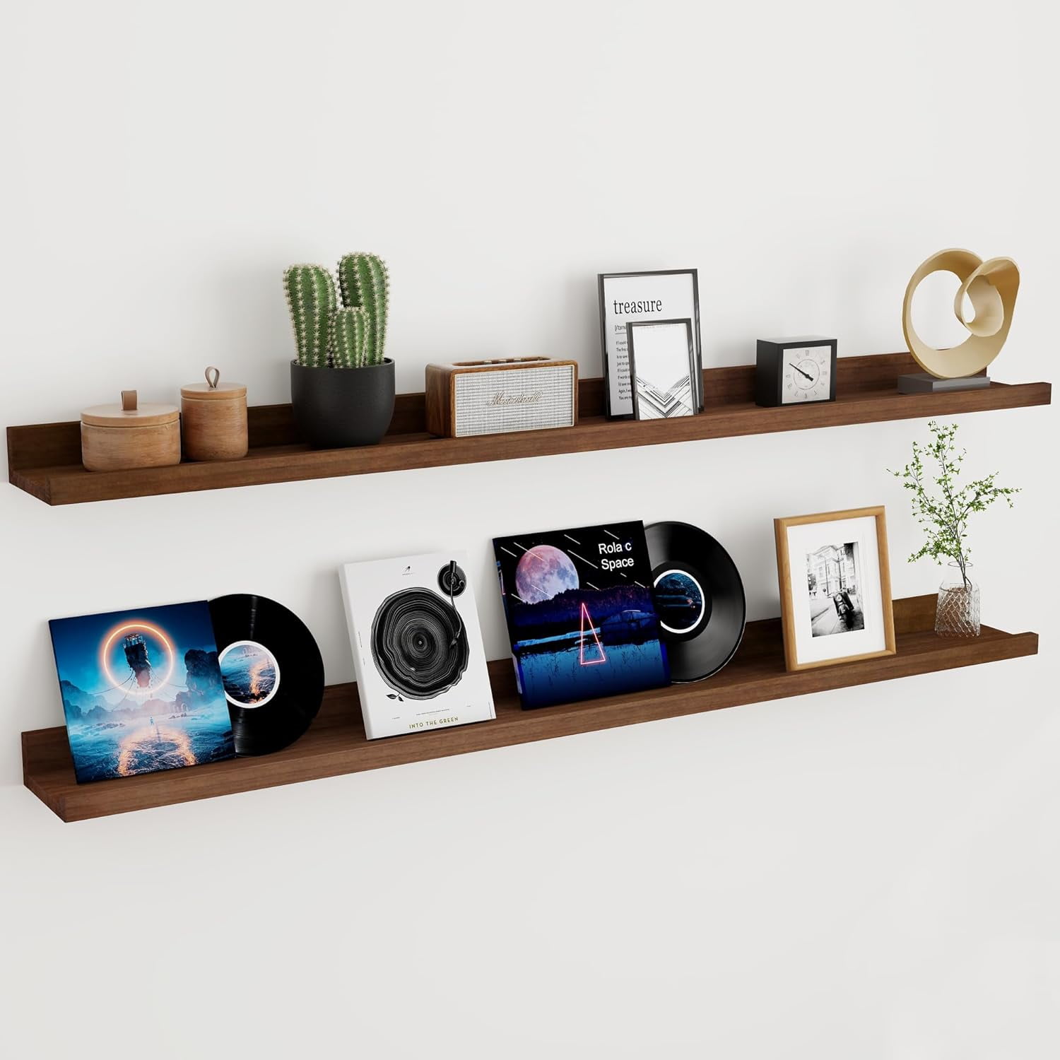 Walnut Picture Ledge Shelf, Set of 2 Floating Shelves, 48 Inches Long ...