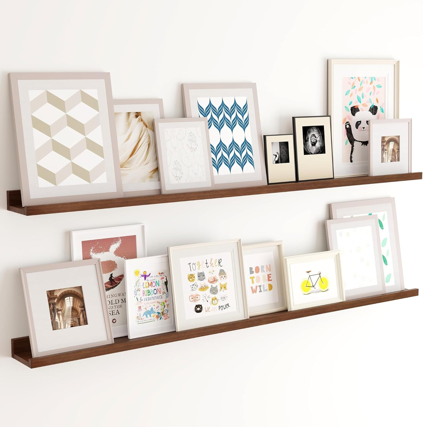 Walnut Picture Ledge Shelf, Set of 2 Floating Shelves, 55 Inches Long ...