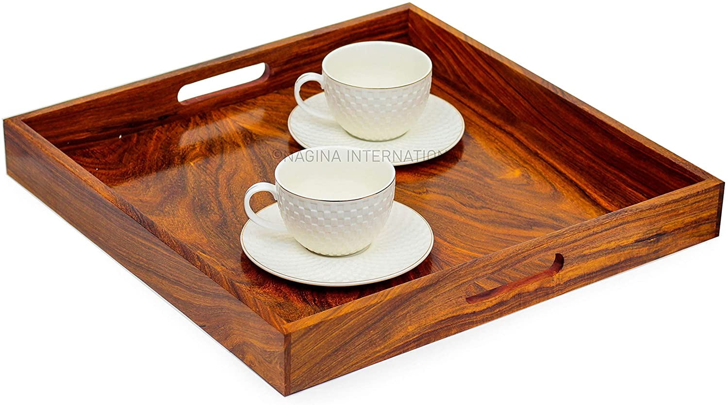 Walnut Premium Polished Hand Crafted Wooden Dinner Serving Kitchen Tray ...