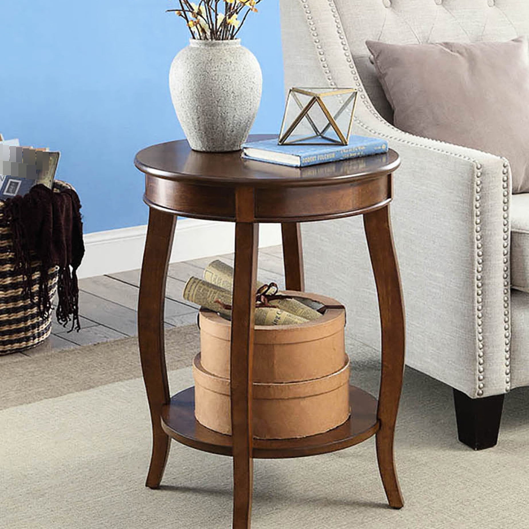 Walnut Side Table of Round Shape | Provide Storage in Main Living ...