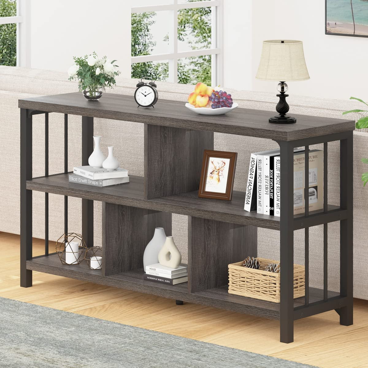 Walnut Sofa with Storage Shelf 47\u201D Wood and Metal Entryway Console ...