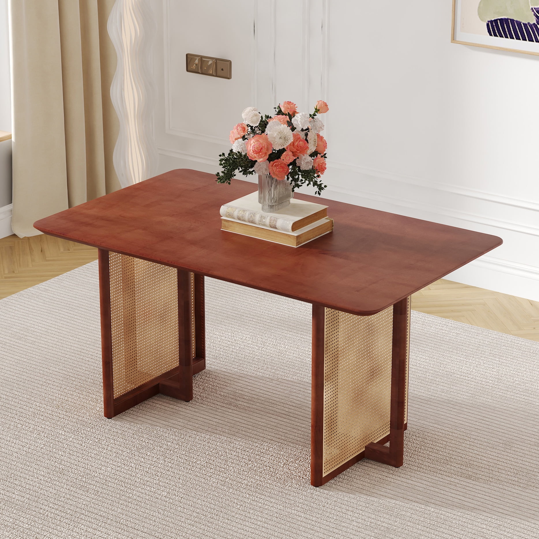 Walnut Solid Wood Dining Table With Style, Rubber Construction, Slip ...