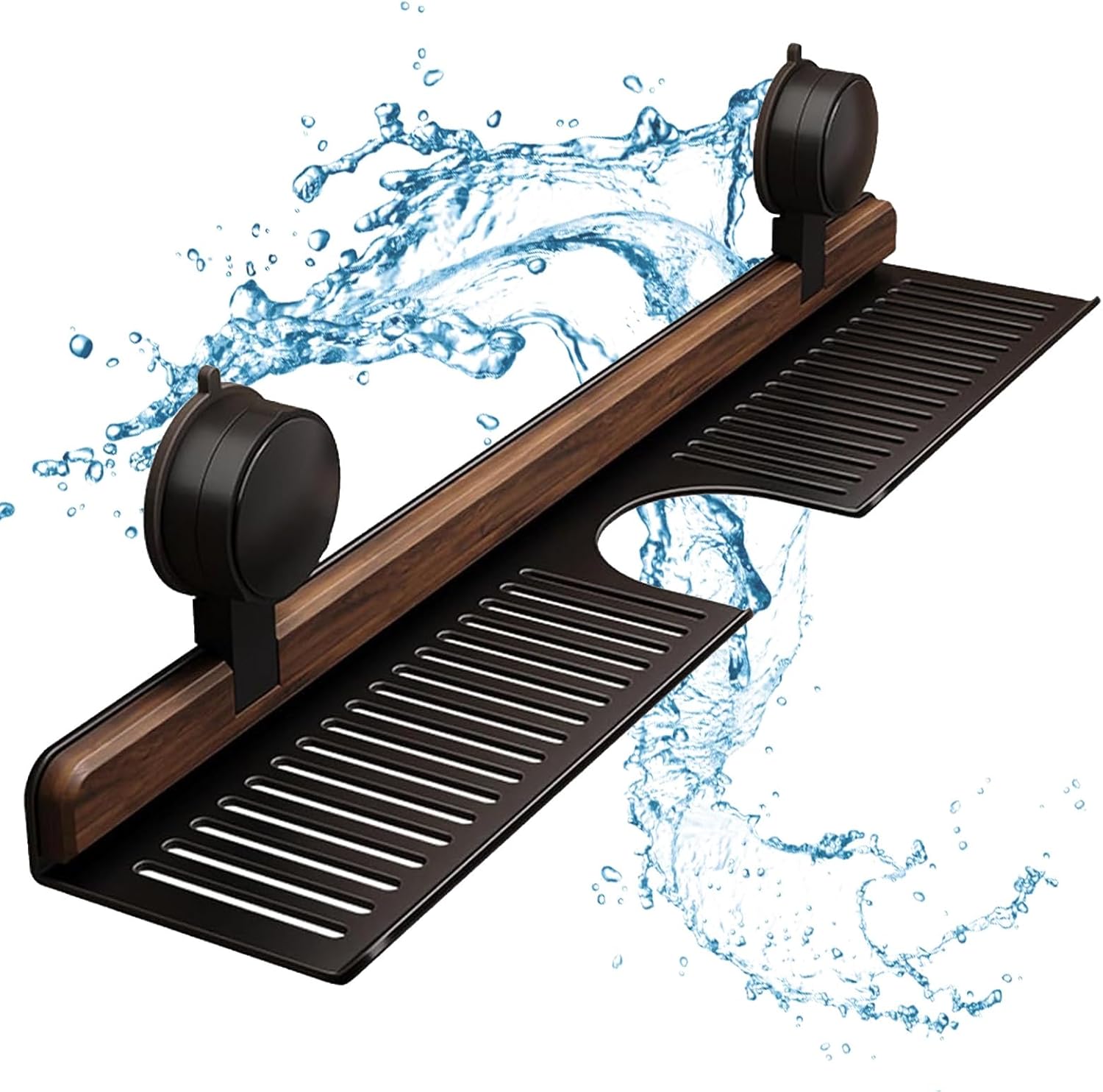 Walnut Suction Cup Bathroom Shelf, Wall Mounted No Drilling Wooden ...