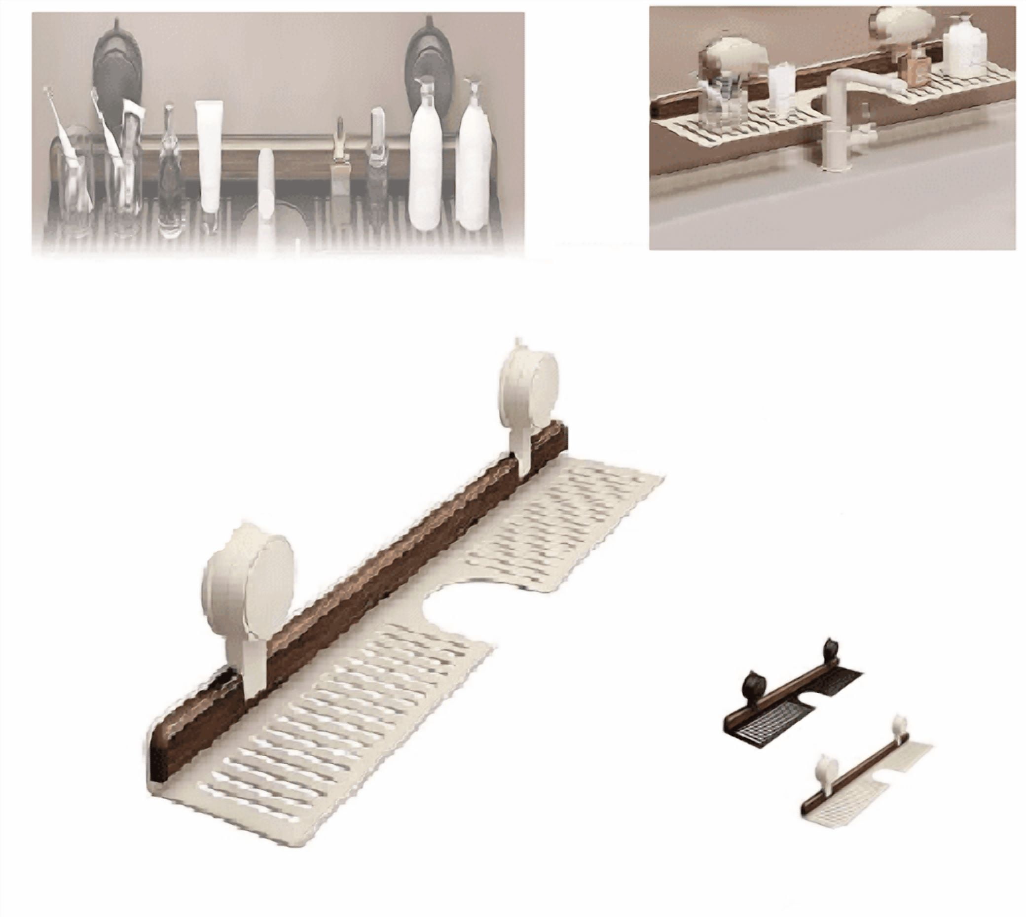 Walnut Suction Cup Bathroom Shelf, Wall Mounted Sink Organizer ...