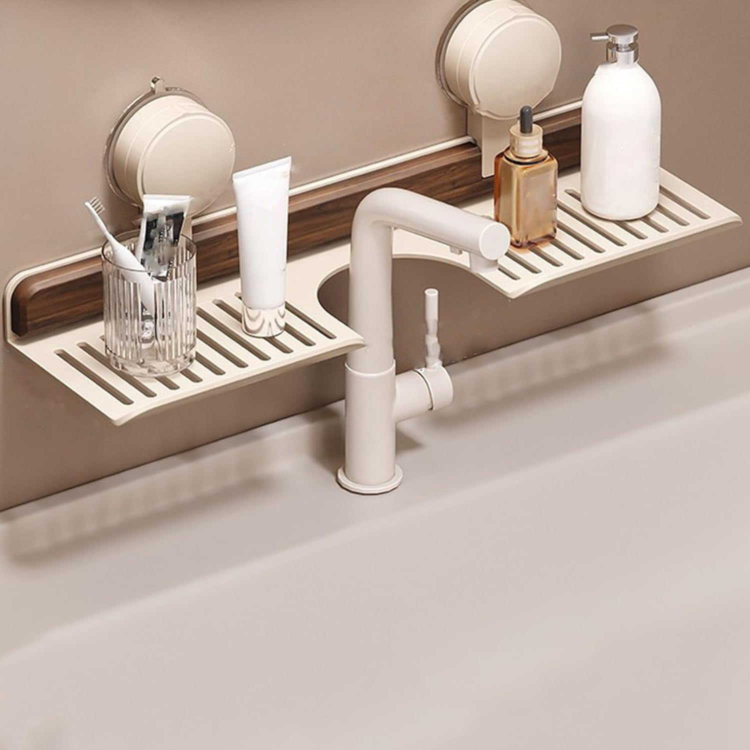 Walnut Suction Cup Bathroom Shelf, Walnut Bathroom Kitchen Suction Cup ...