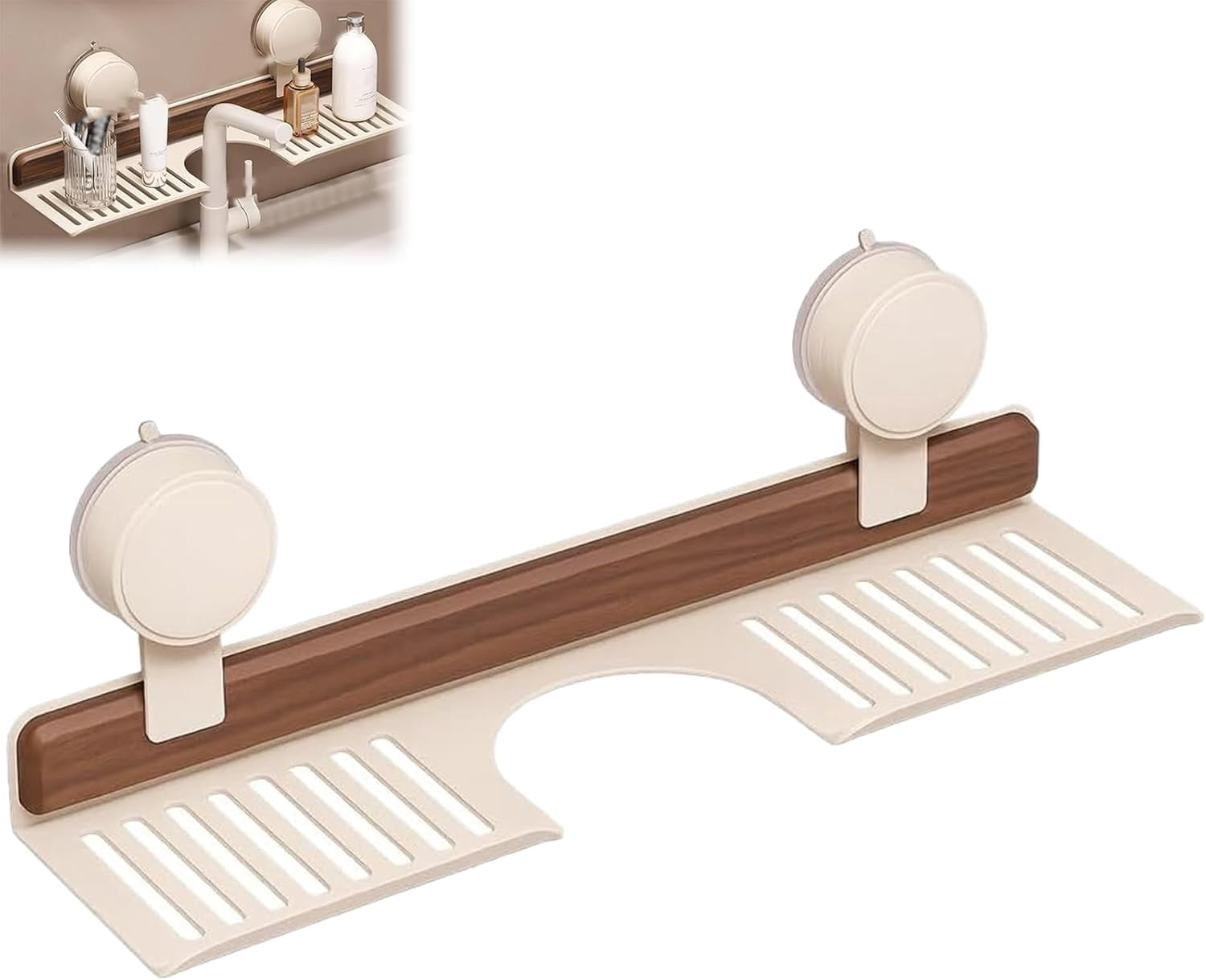 Walnut Suction Cup Bathroom Shelf, Walnut Bathroom Kitchen Suction Cup ...