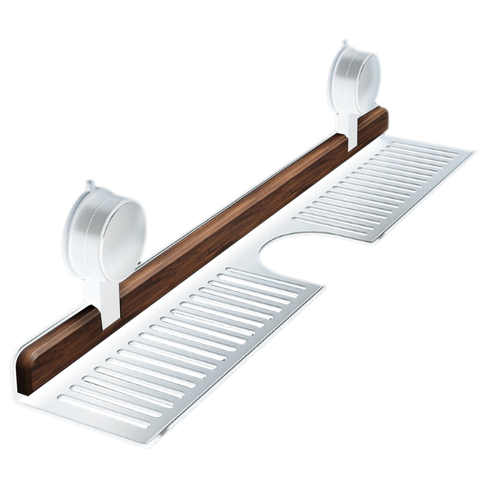 Walnut Suction Cup Shelf Over Faucet, No-Drill Bathroom & Kitchen ...