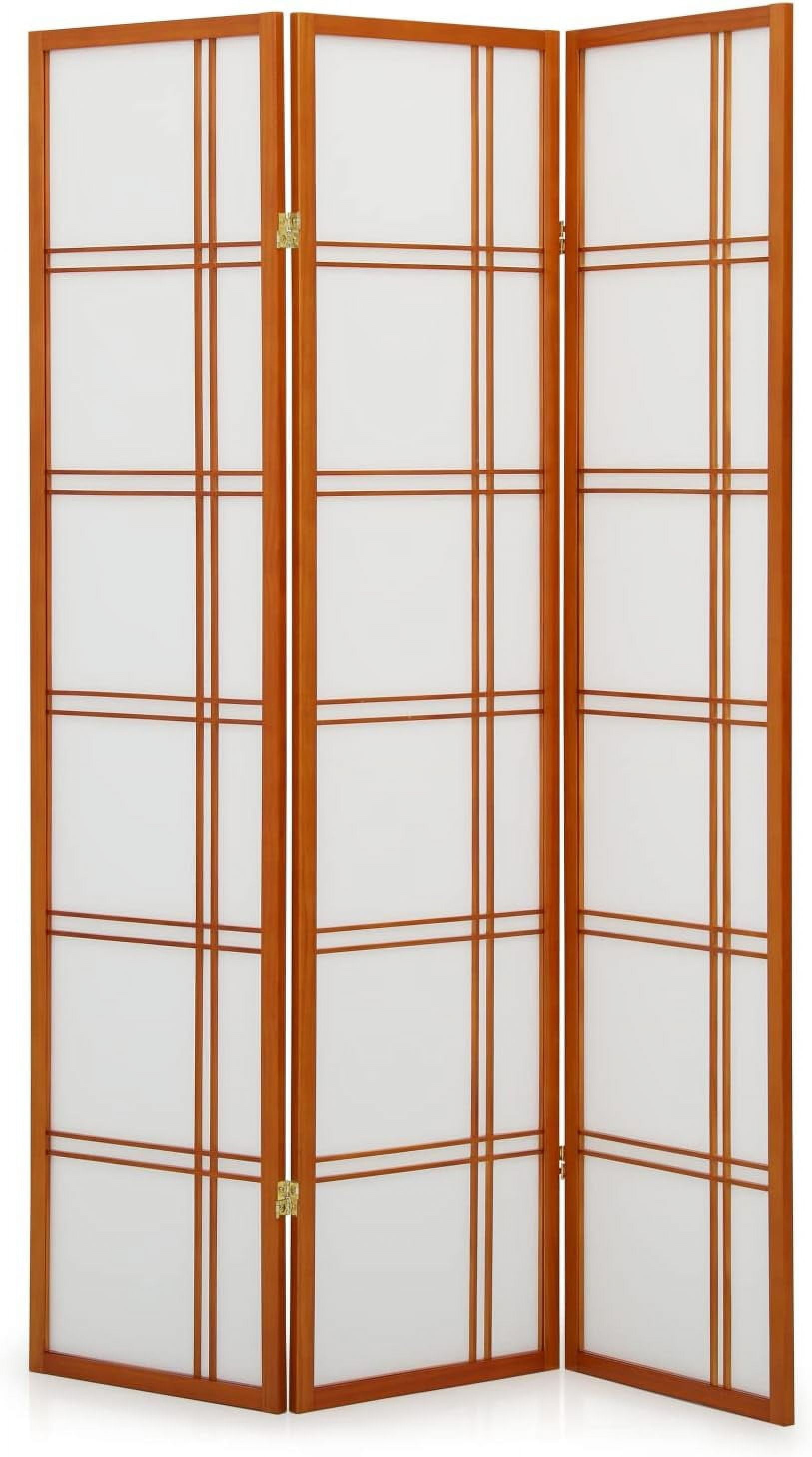 Walnut Tall Double Cross Room Divider with 3 Panel 5.9ft Grid Style ...