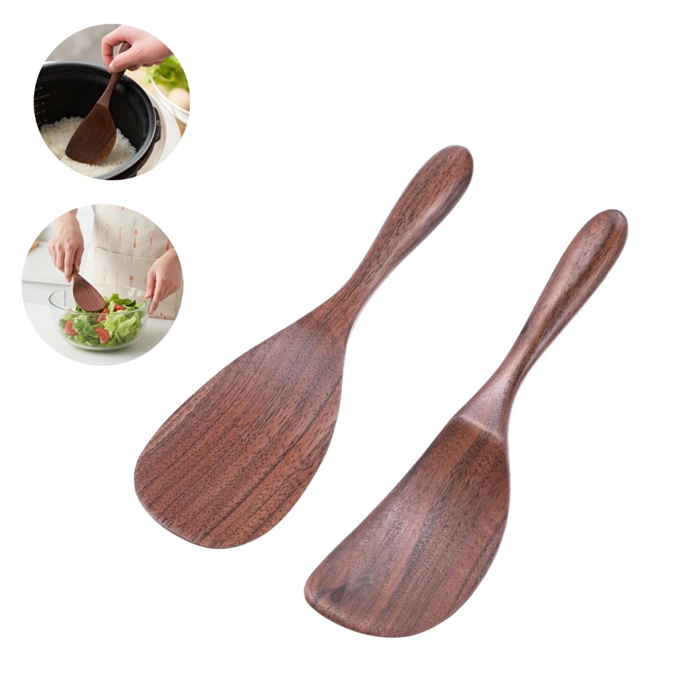 Walnut Utensil Set Kitchen Cooking Spoons 1 Flat + 1 Angled Rice ...