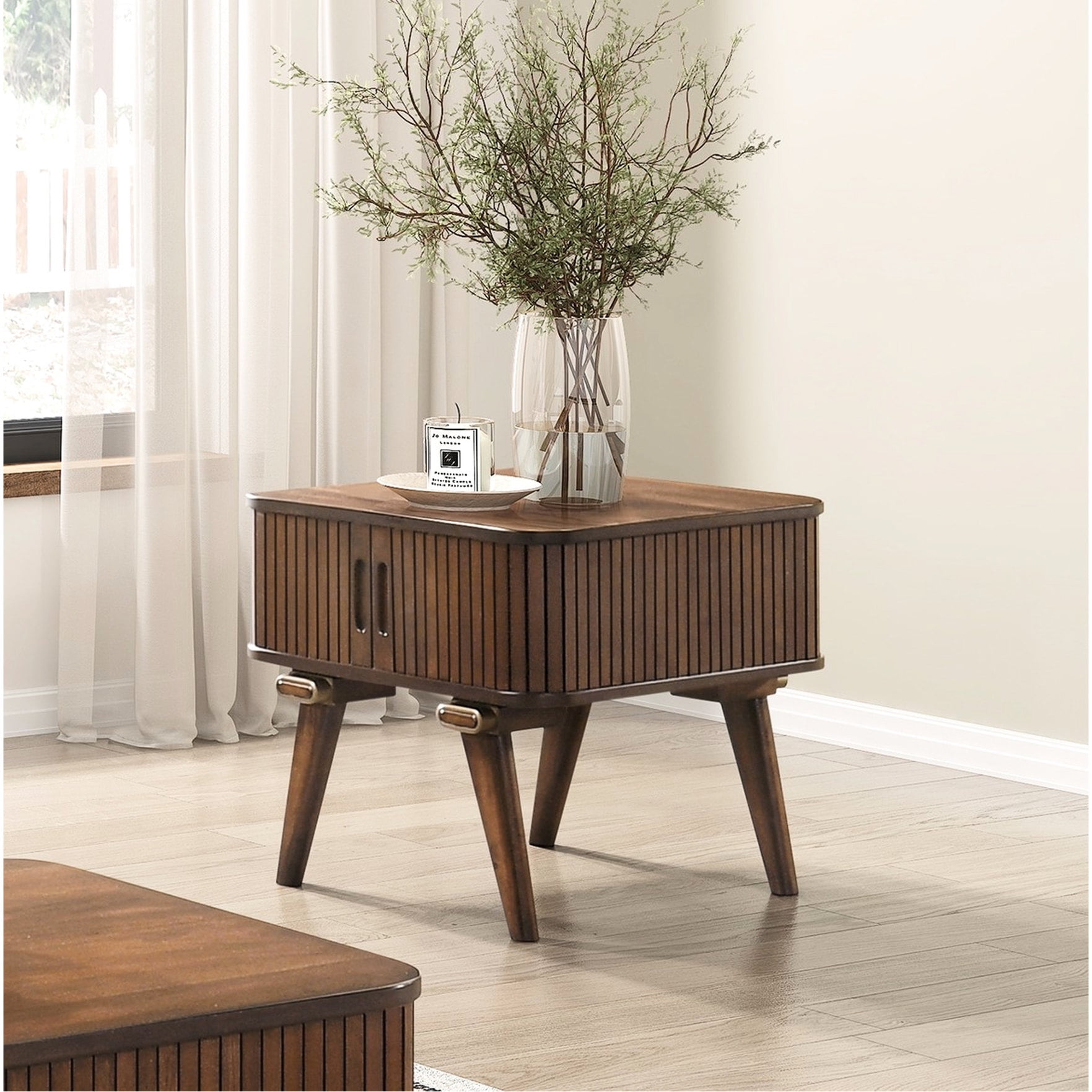 Walnut Veneer - 2 Tambour Doors Storage - Coffee Table Area - Modern ...