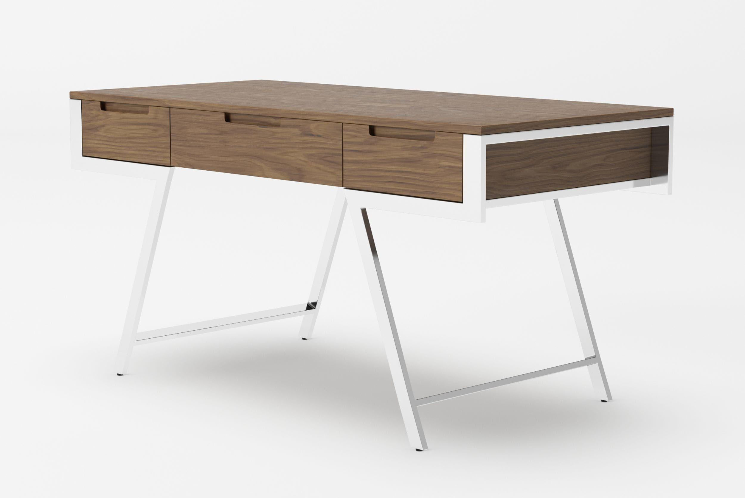 Walnut Veneer Desk & Stainless Steel Modrest Dessart VIG Modern ...