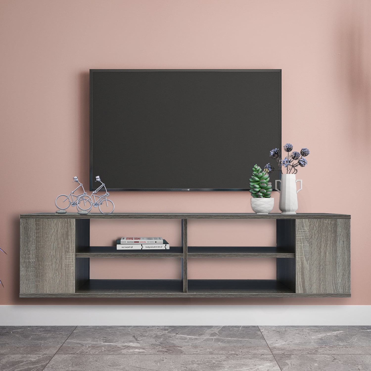 Walnut Wall Mounted Media Console | Floating TV Stand with Adjustable ...