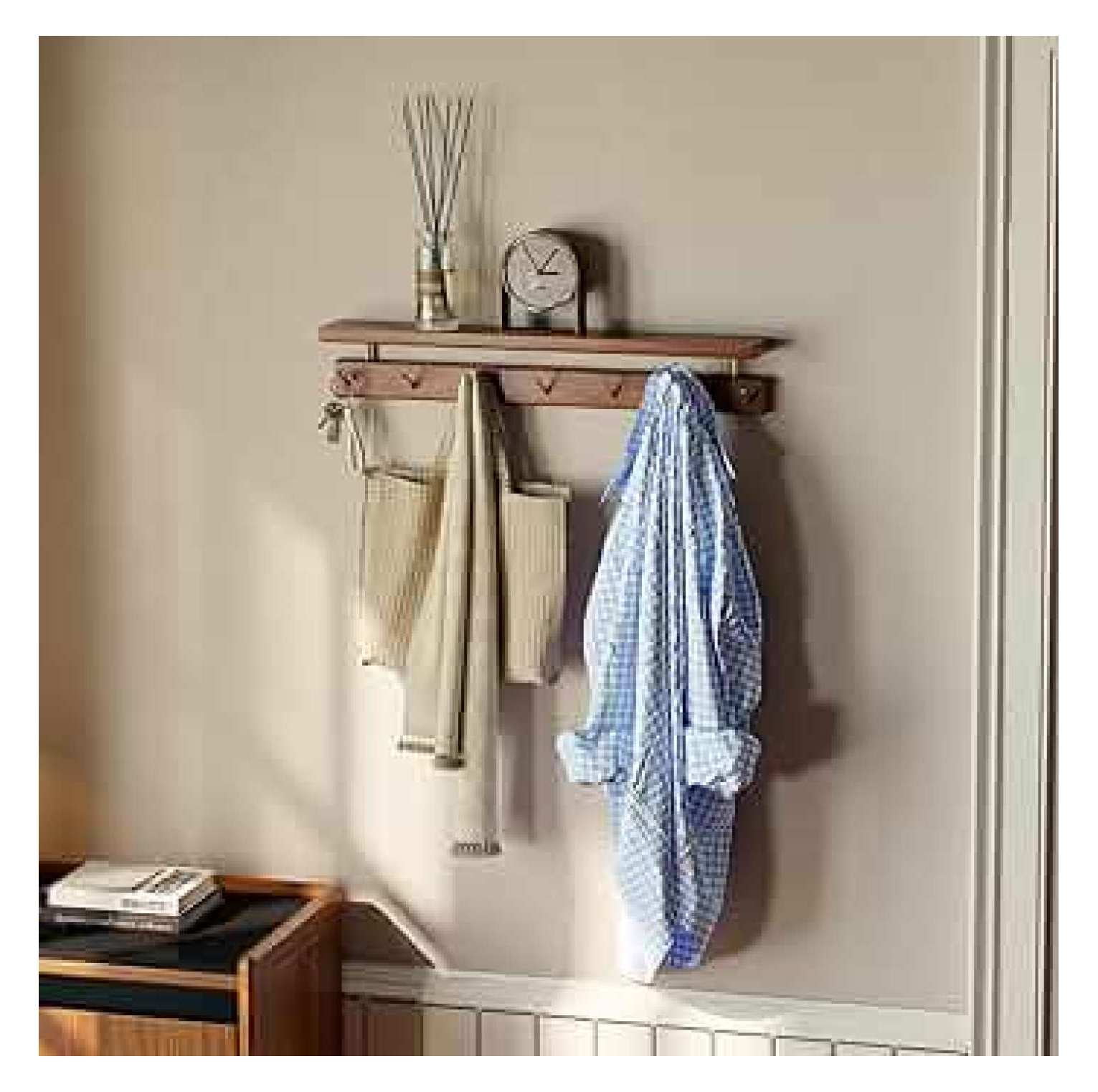 Walnut Wall with Shelf, Coat Rack Wall Mount, Entryway Hanging Shelf ...