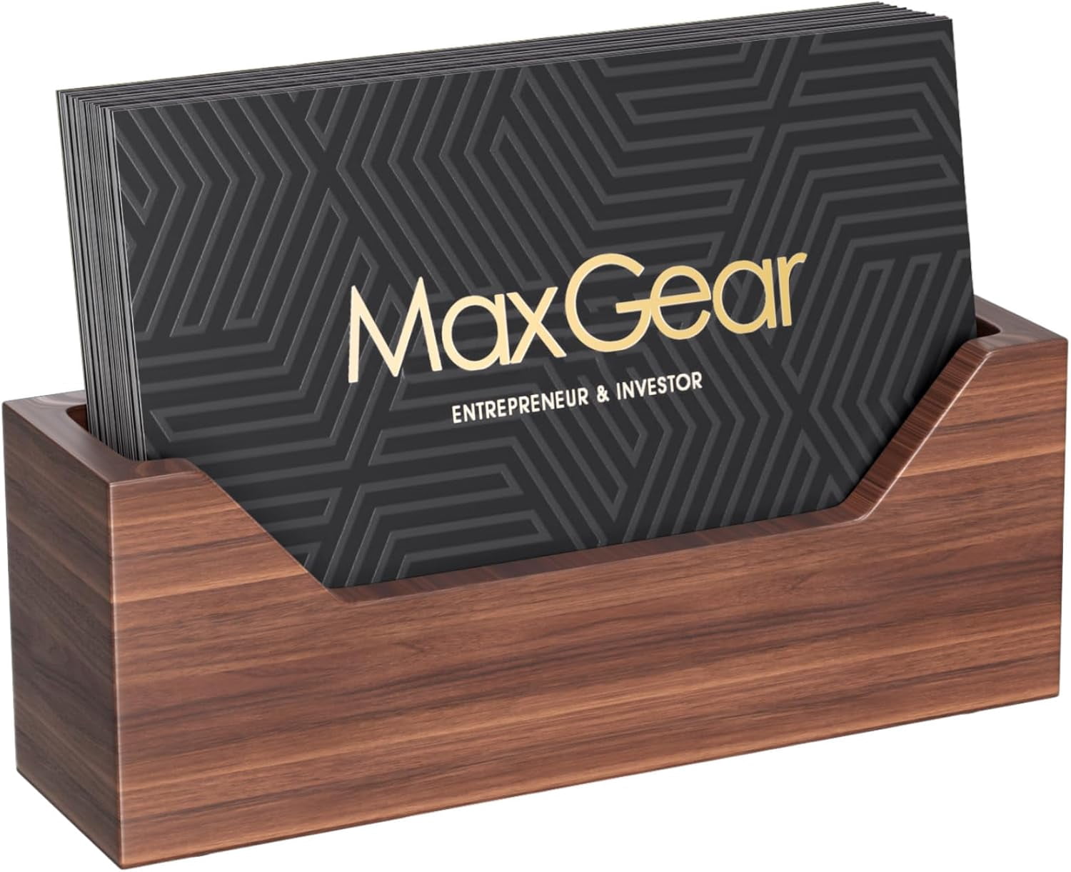Walnut Wood Business Card Holder for Desk, Elegant Wooden Display Stand ...