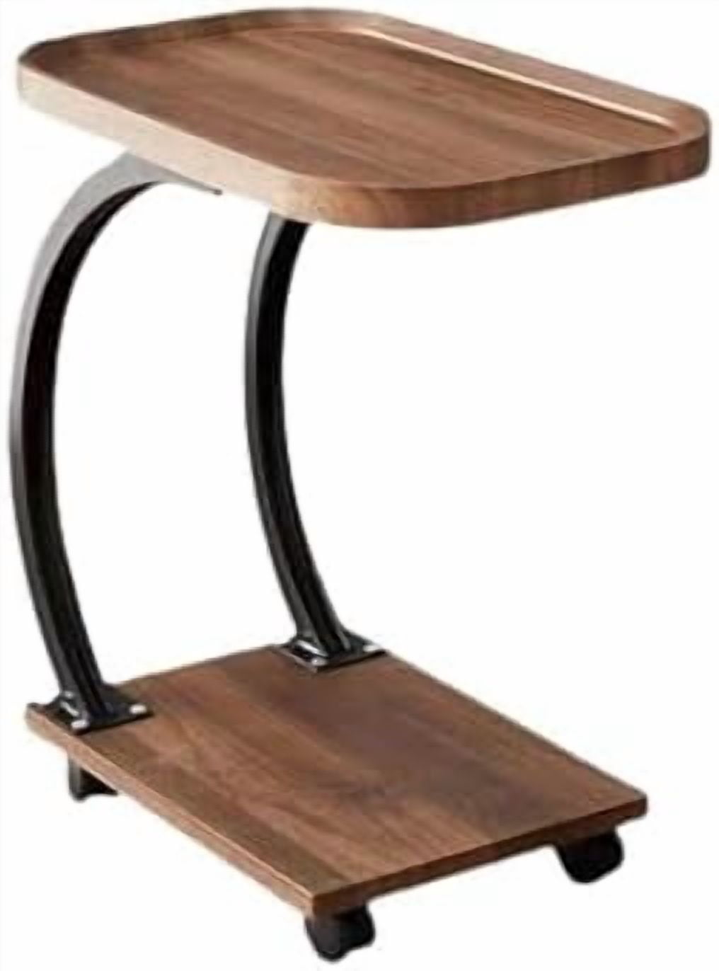 Walnut Wood C-Shaped Mobile Side Table with Casters, Mobile Trolley ...