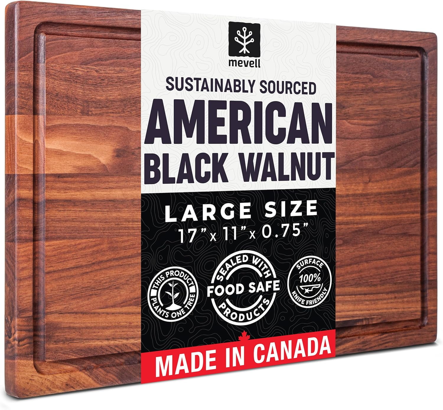 Walnut Wood Cutting Board for Kitchen, Reversible Wooden Chopping Board ...