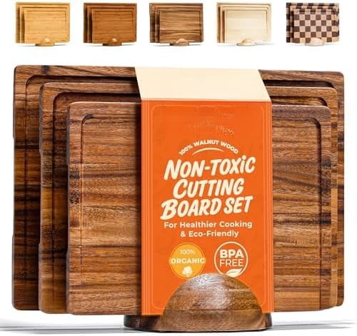 Walnut Wood Cutting Boards for Kitchen, Set of 3 with Holder Large ...
