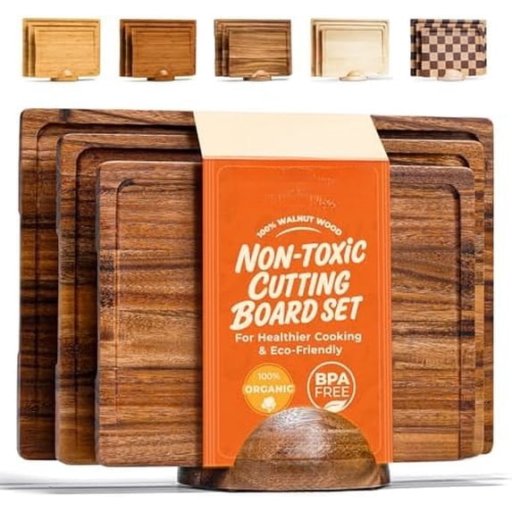 Walnut Wood Cutting Boards for Kitchen, Set of 3 with Holder Large ...