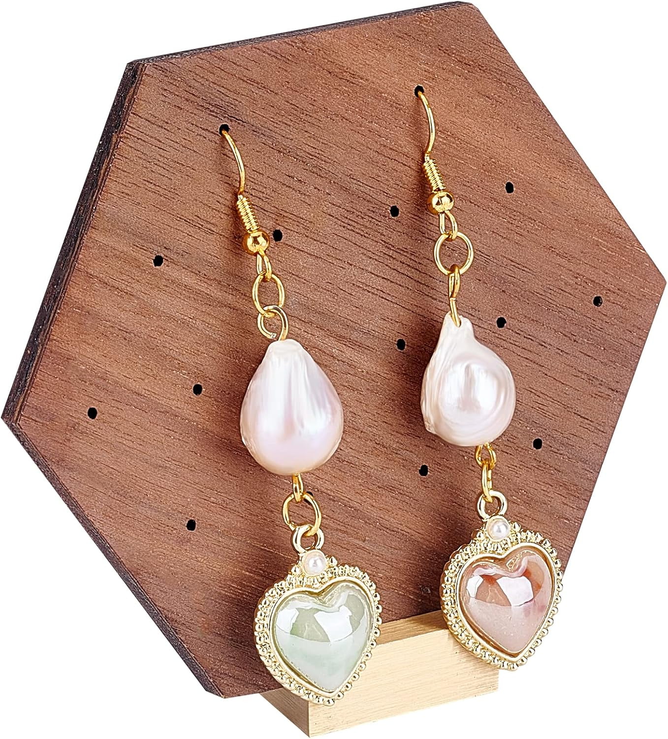 Walnut Wood Earring Display Stand with Iron Pedestal Hexagon Camel 1 ...