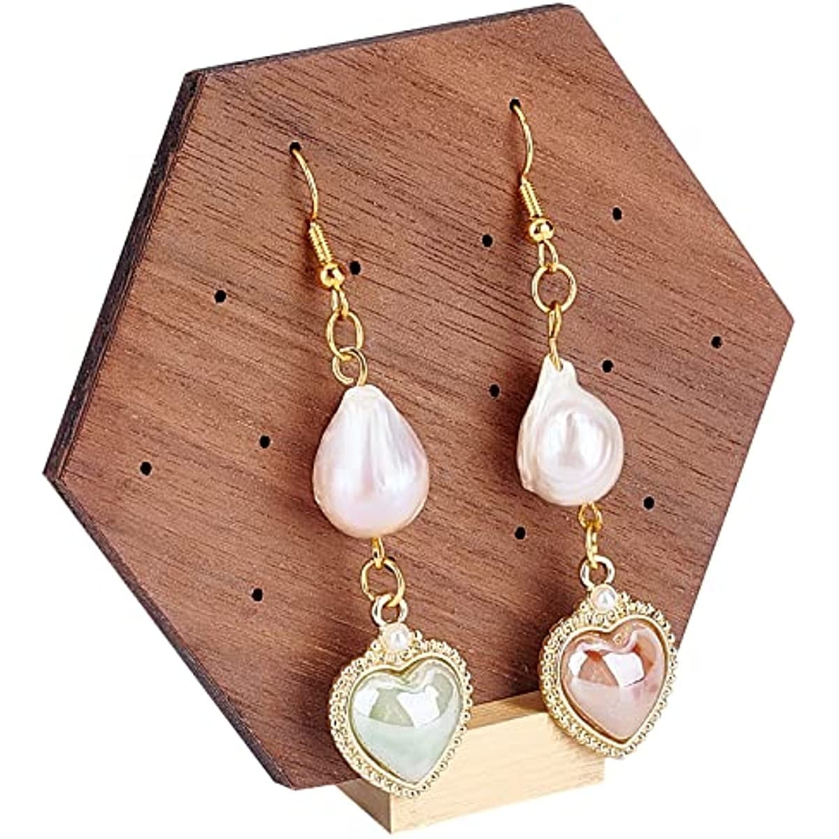 Walnut Wood Earring Stud Display Pegboard with 16 Holes (3.3x2.9 inch ...