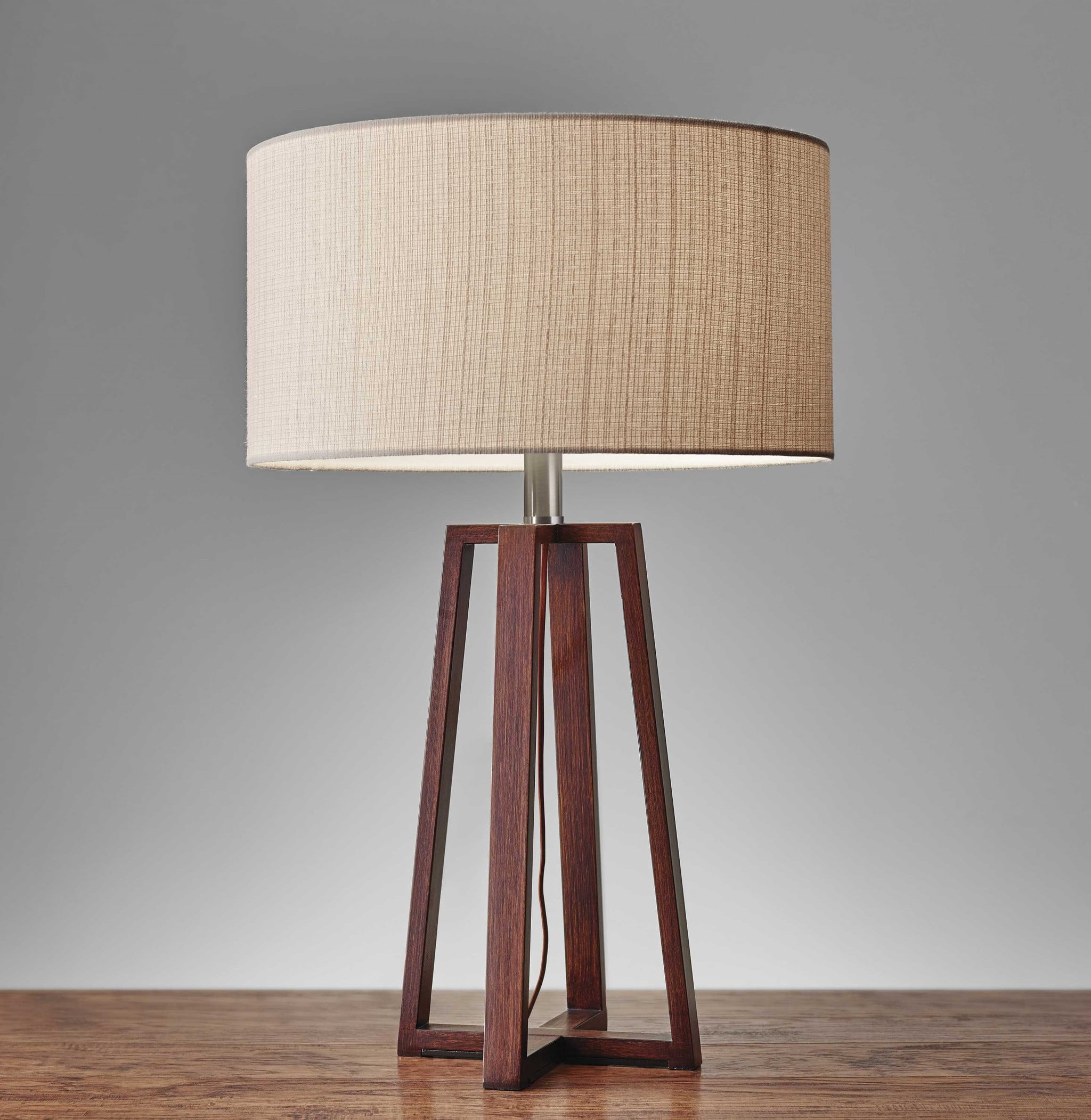 Walnut Wood Finish Linen Fabric Shade Table Lamp - Walmart.com