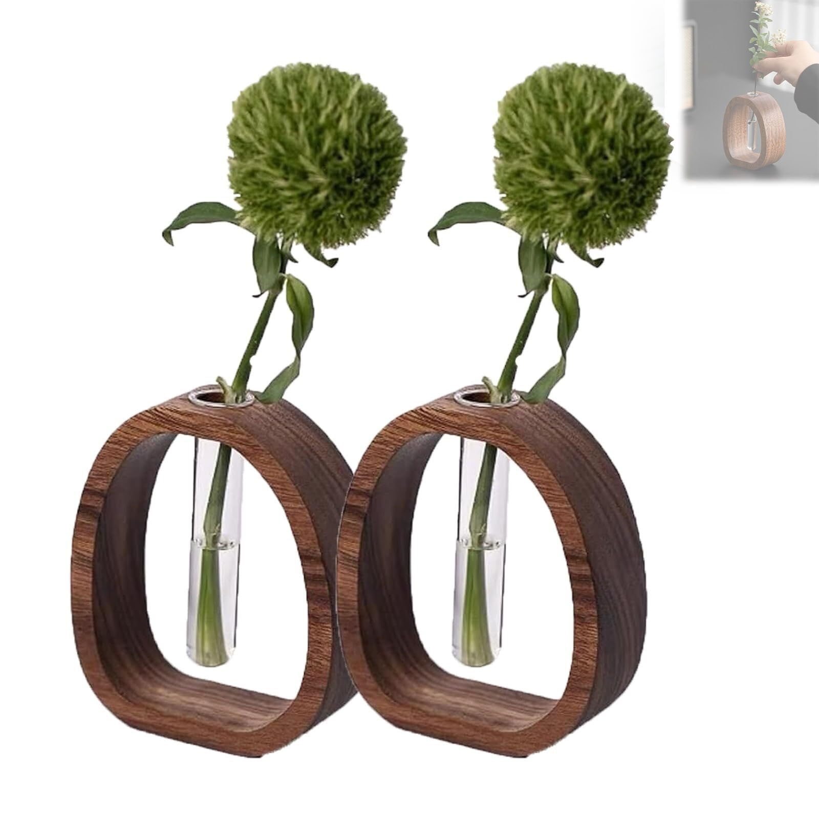 Walnut Wood & Glass Flower Vase Elegant Walnut Craftsmanship with ...