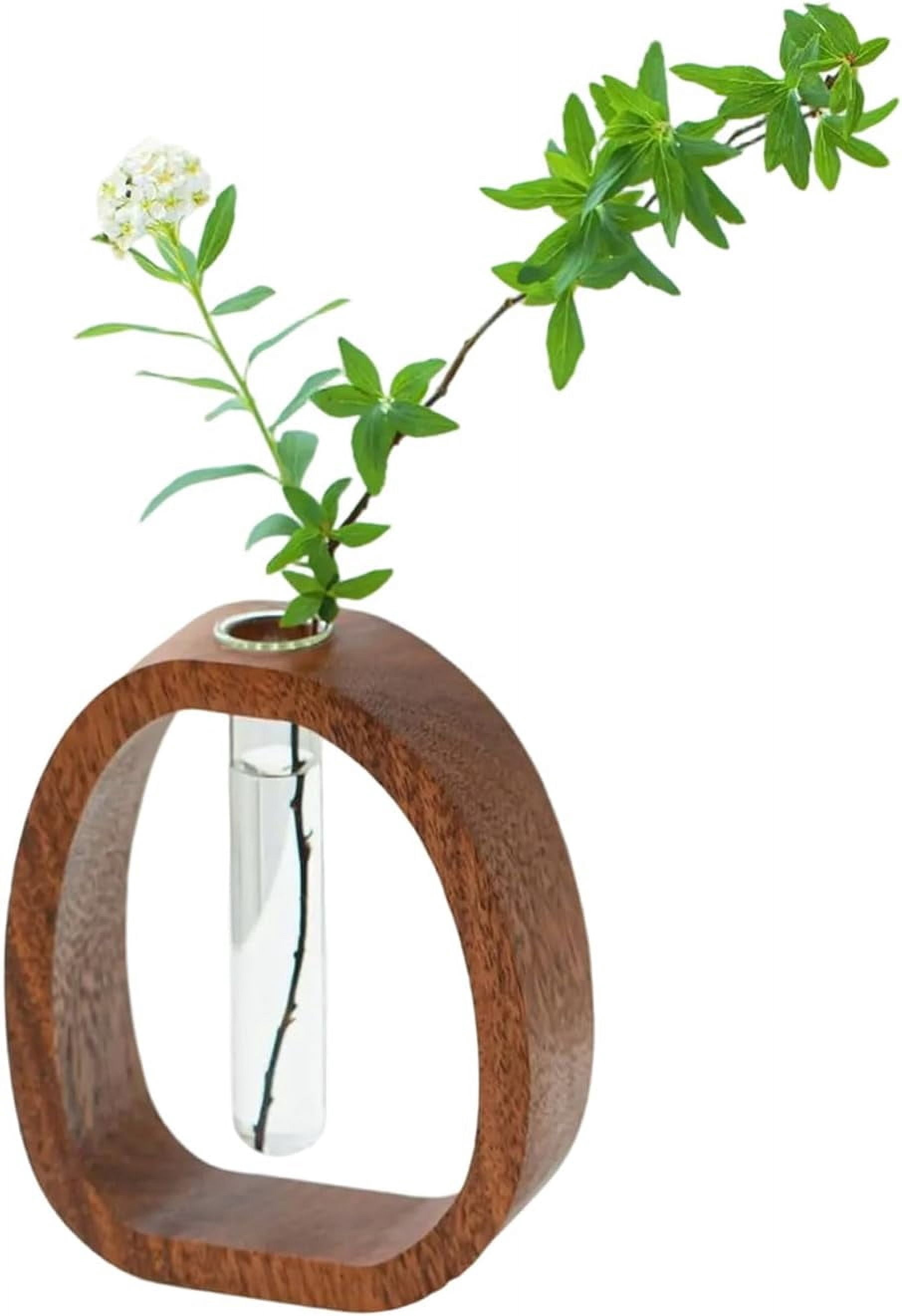 Walnut Wood and Glass Flower Vase, Solid Wood Glass Vase, Wooden Frame ...
