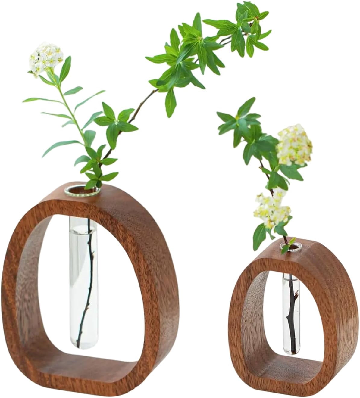 Walnut Wood and Glass Flower Vase, Solid Wood Glass Vase, Wooden Frame ...